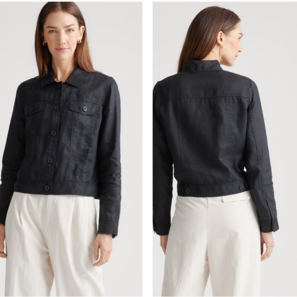 Quince | Jackets & Coats | Quince Collared Woman Black 0 Linen Quiet ...